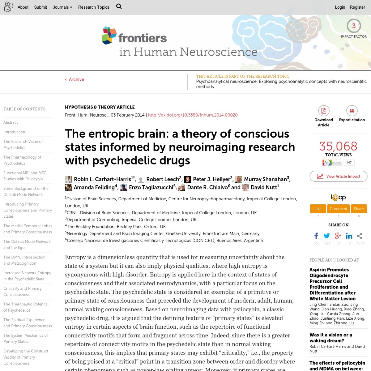 The entropic brain: a theory of conscious states informed by ...