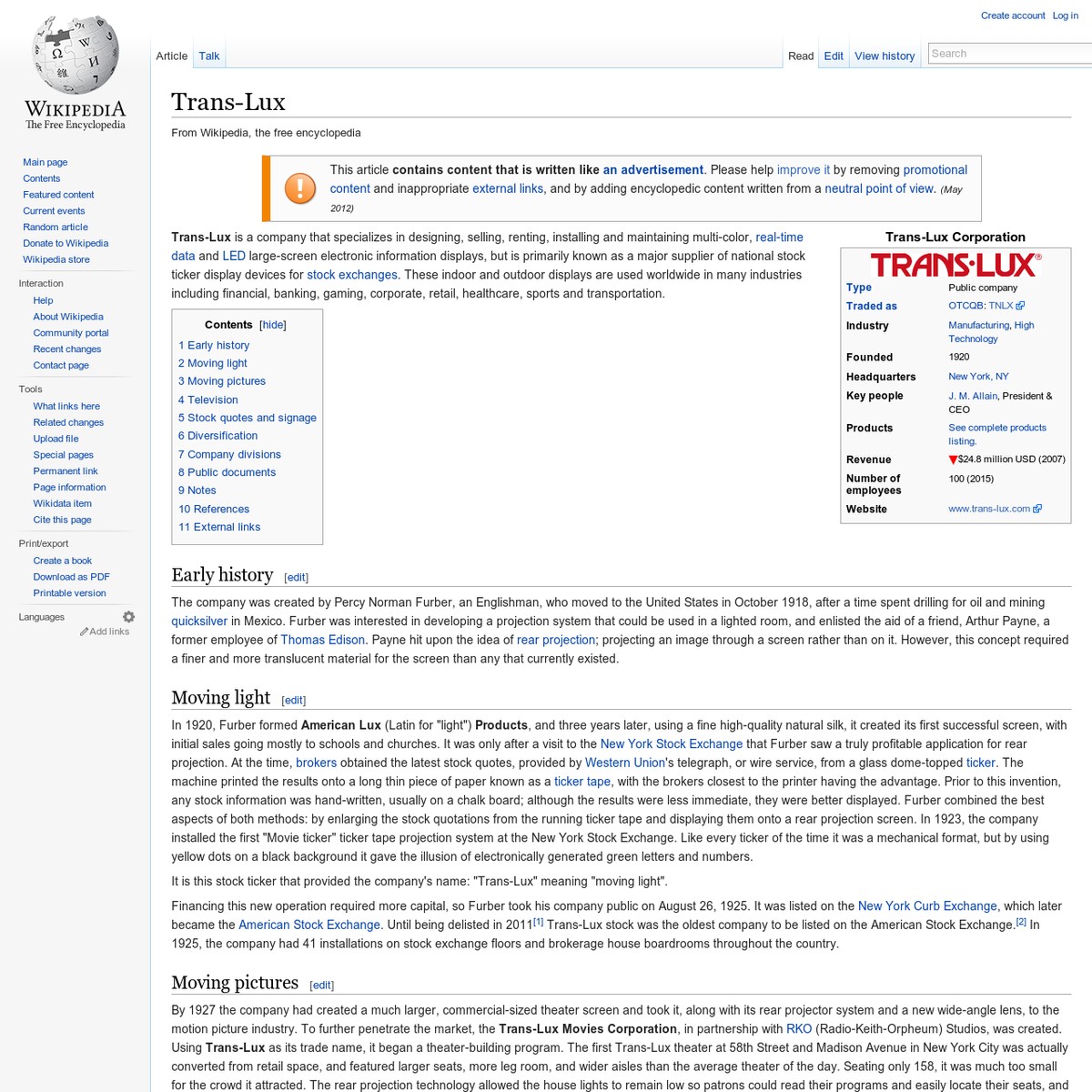 Trans-Lux - Wikipedia, the free encyclopedia — Are.na