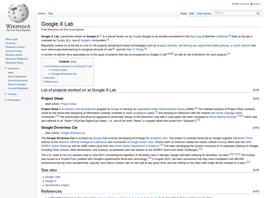 Google X Lab - Wikipedia, the free encyclopedia — Are.na