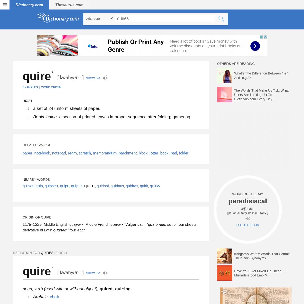 Definition of quires | Dictionary.com — Are.na