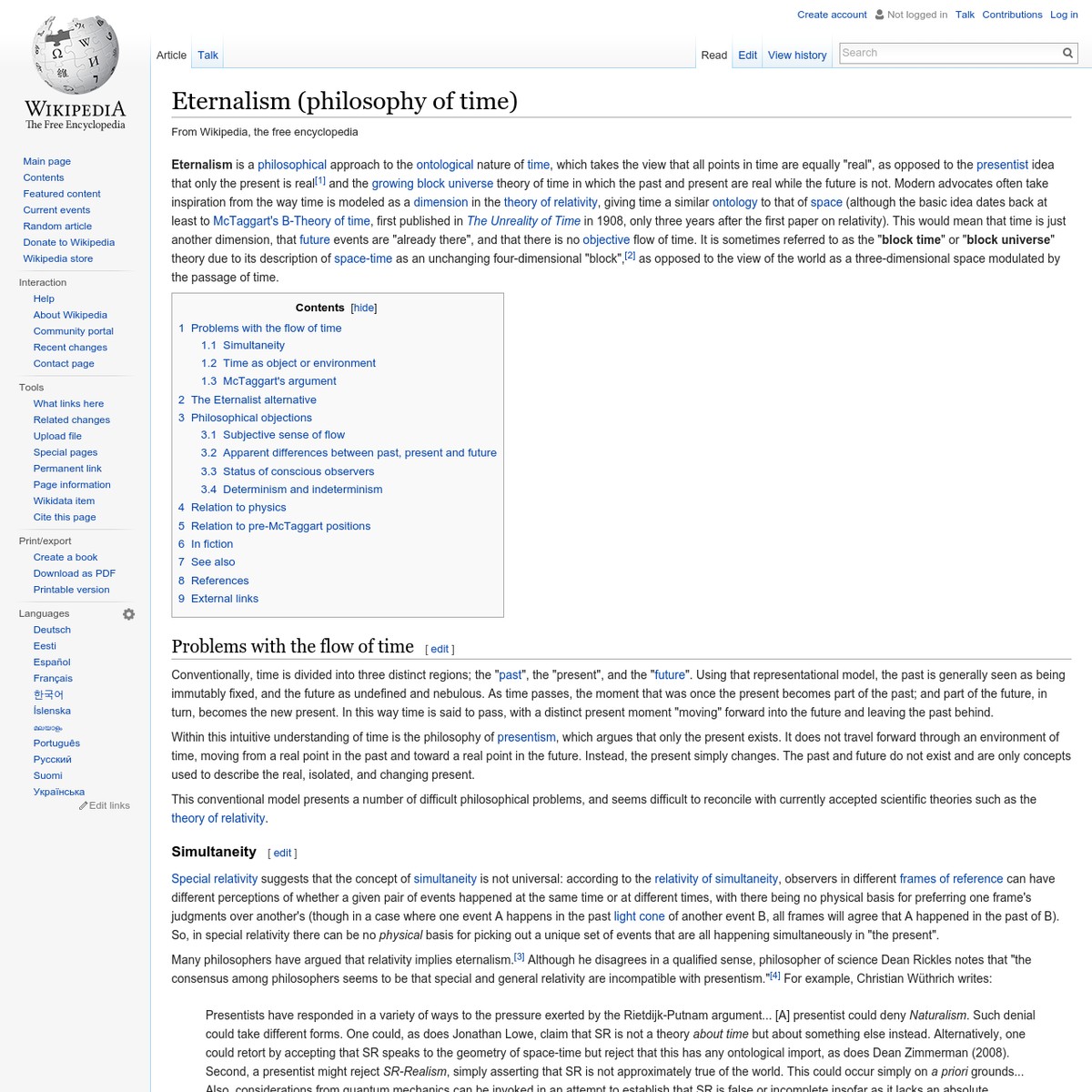 Eternalism (philosophy of time) - Wikipedia, the free encyclopedia — Are.na