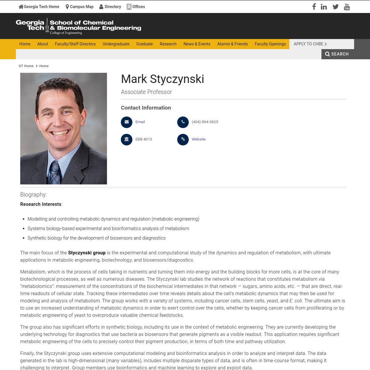 Mark P. Styczynski | Georgia Tech School of Chemical & Biomolecular ...