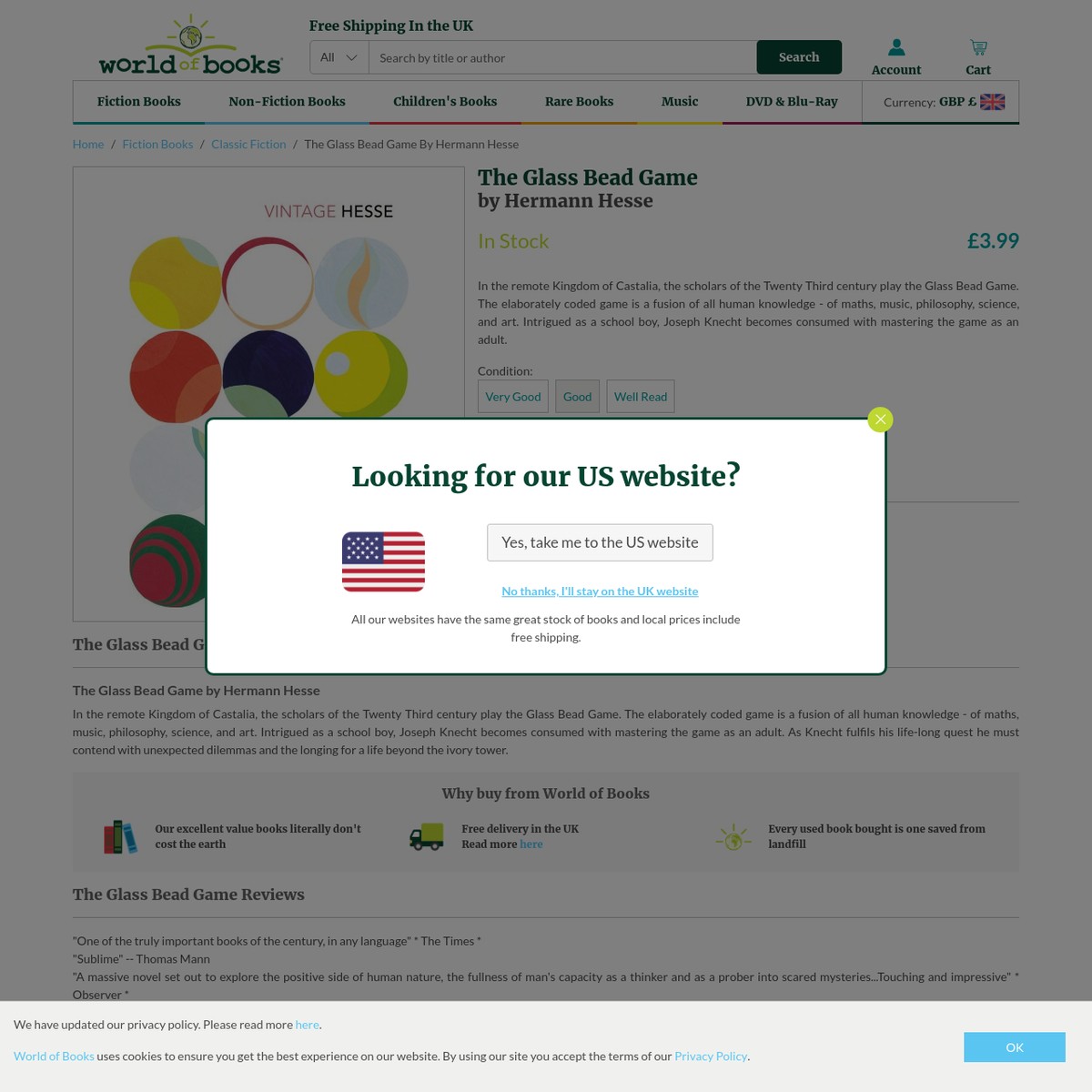 The Glass Bead Game By Hermann Hesse | Used - Very Good | 9780099283621 ...