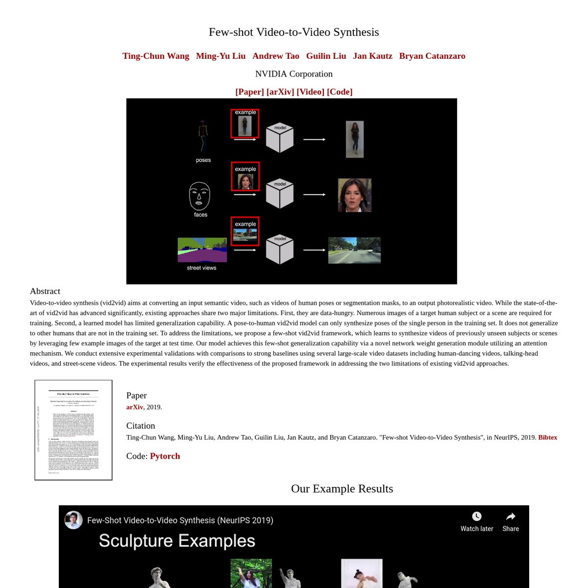 Few-shot Video-to-Video Synthesis — Are.na