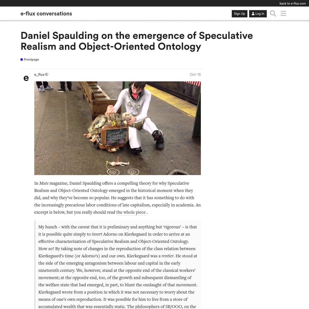 Daniel Spaulding on the emergence of Speculative Realism and Object ...