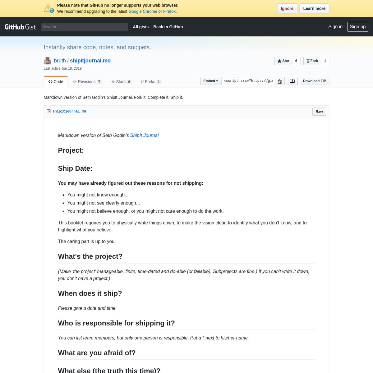 Markdown version of Seth Godin's ShipIt Journal. Fork it. Complete it ...