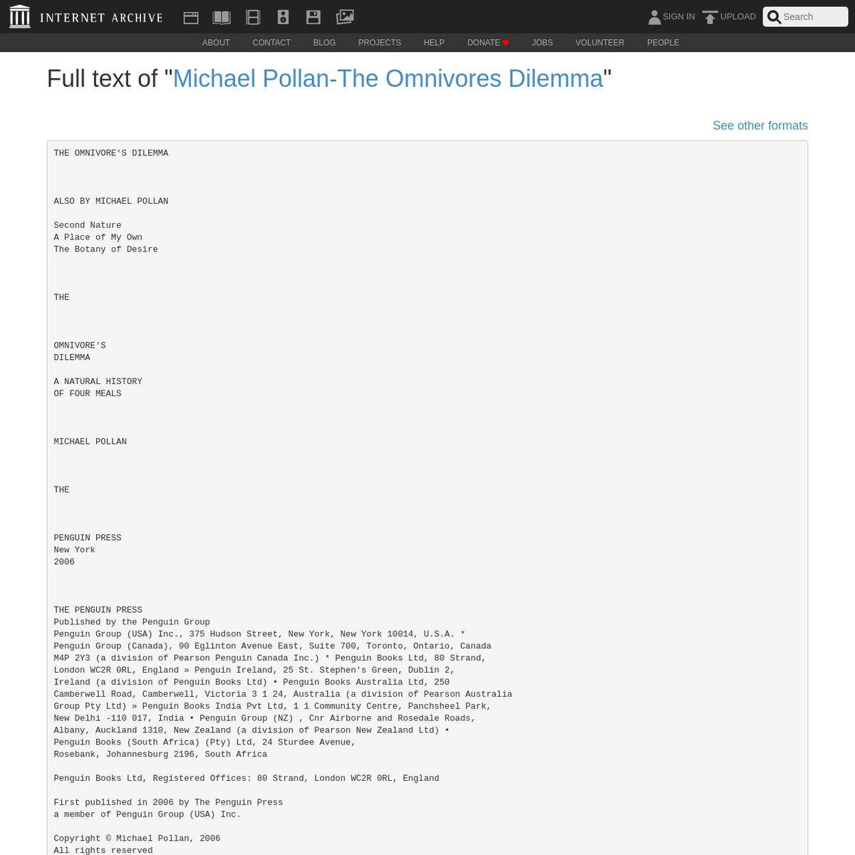 Full text of "Michael Pollan-The Omnivores Dilemma" — Are.na