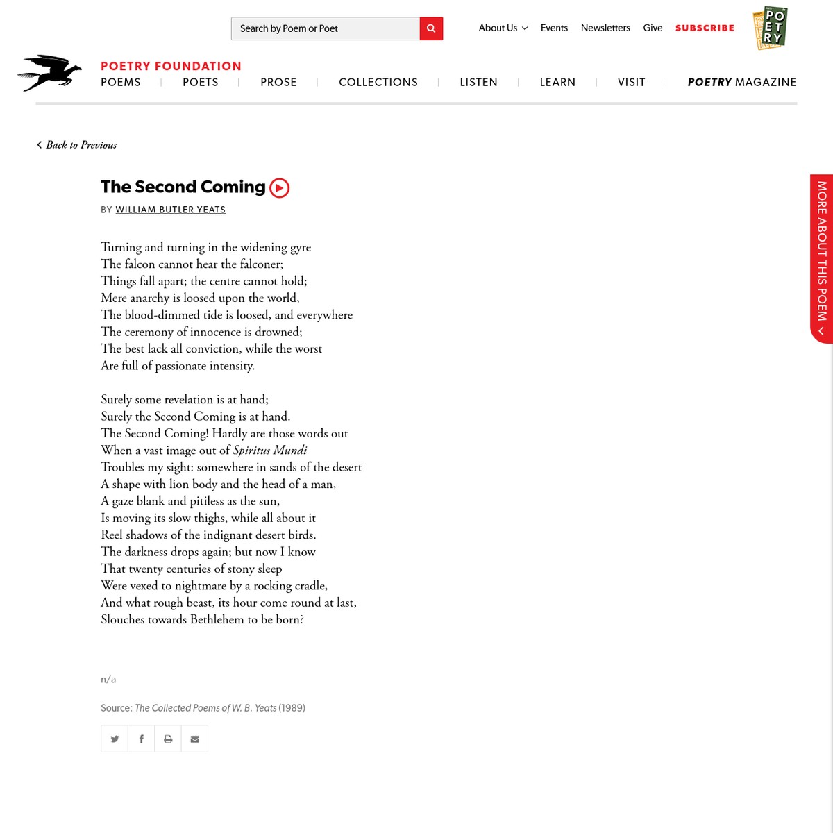 The Second Coming by William Butler Yeats | Poetry Foundation — Are.na