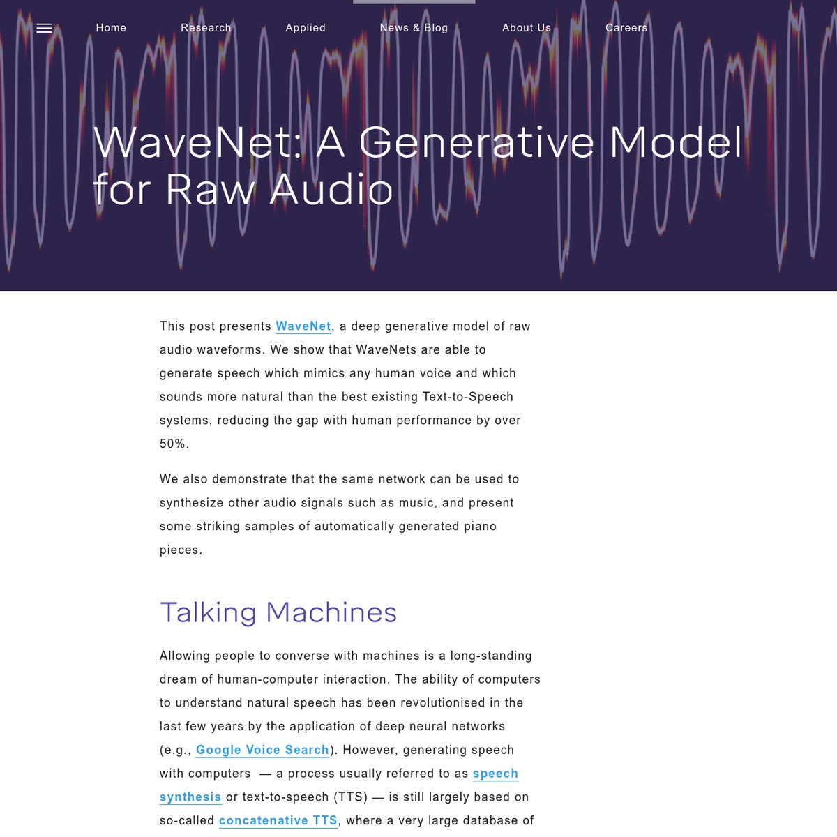 WaveNet: A Generative Model for Raw Audio | DeepMind — Are.na