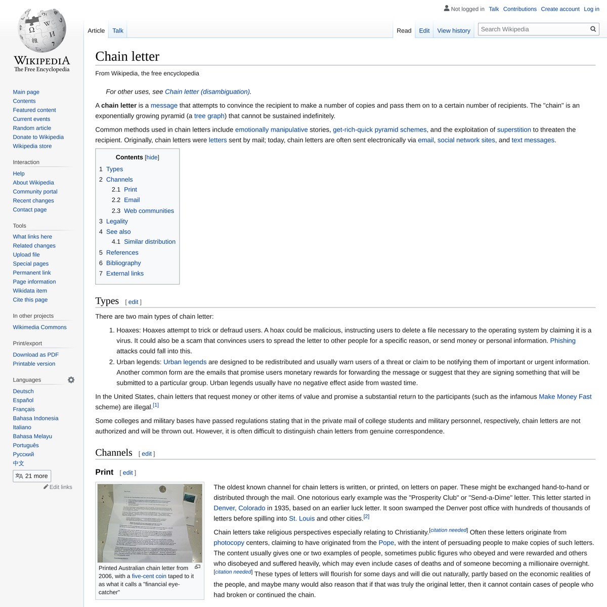 Chain letter - Wikipedia — Are.na