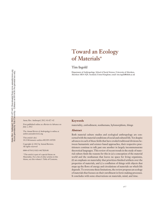 Towards an Ecology of Materials by Tim Ingold — Are.na
