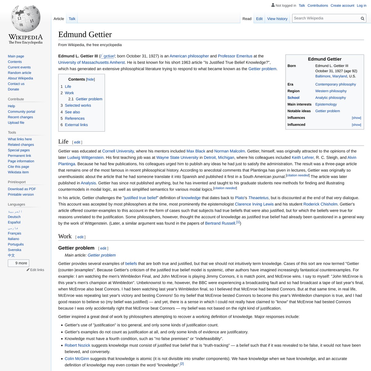 Edmund Gettier - Wikipedia — Are.na