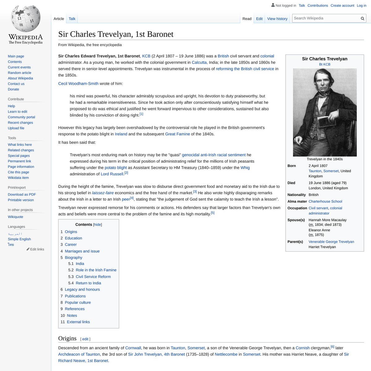 Sir Charles Trevelyan, 1st Baronet - Wikipedia — Are.na