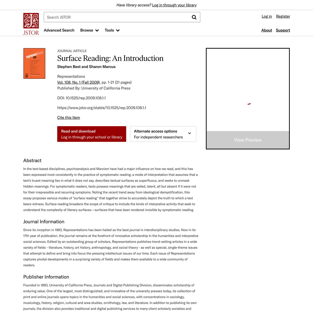 Surface Reading: An Introduction on JSTOR — Are.na