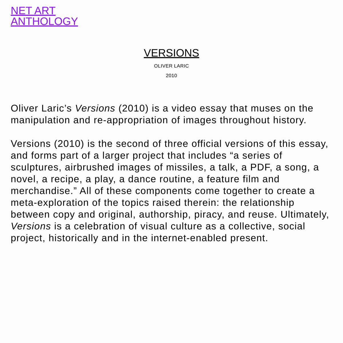 NET ART ANTHOLOGY: Versions — Are.na