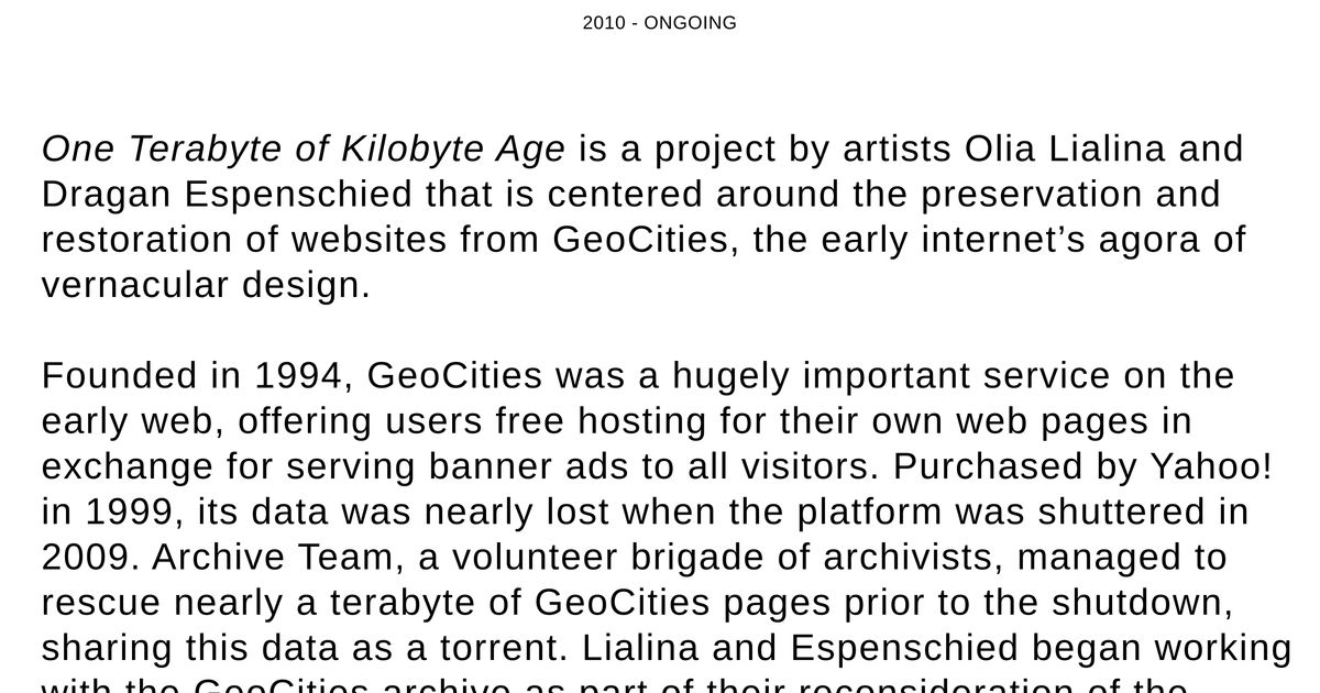 NET ART ANTHOLOGY: One Terabyte of Kilobyte Age | Are.na