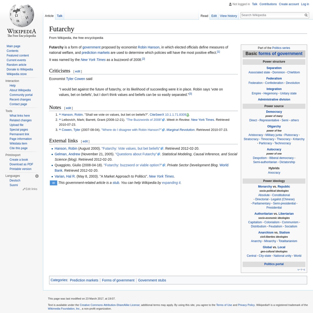 Futarchy - Wikipedia — Are.na