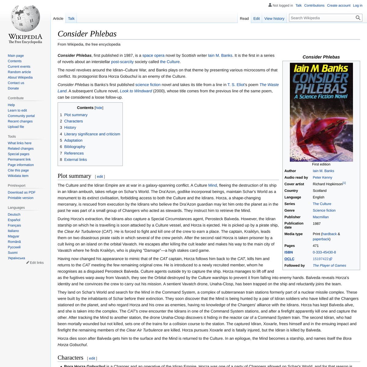 Consider Phlebas - Wikipedia — Are.na