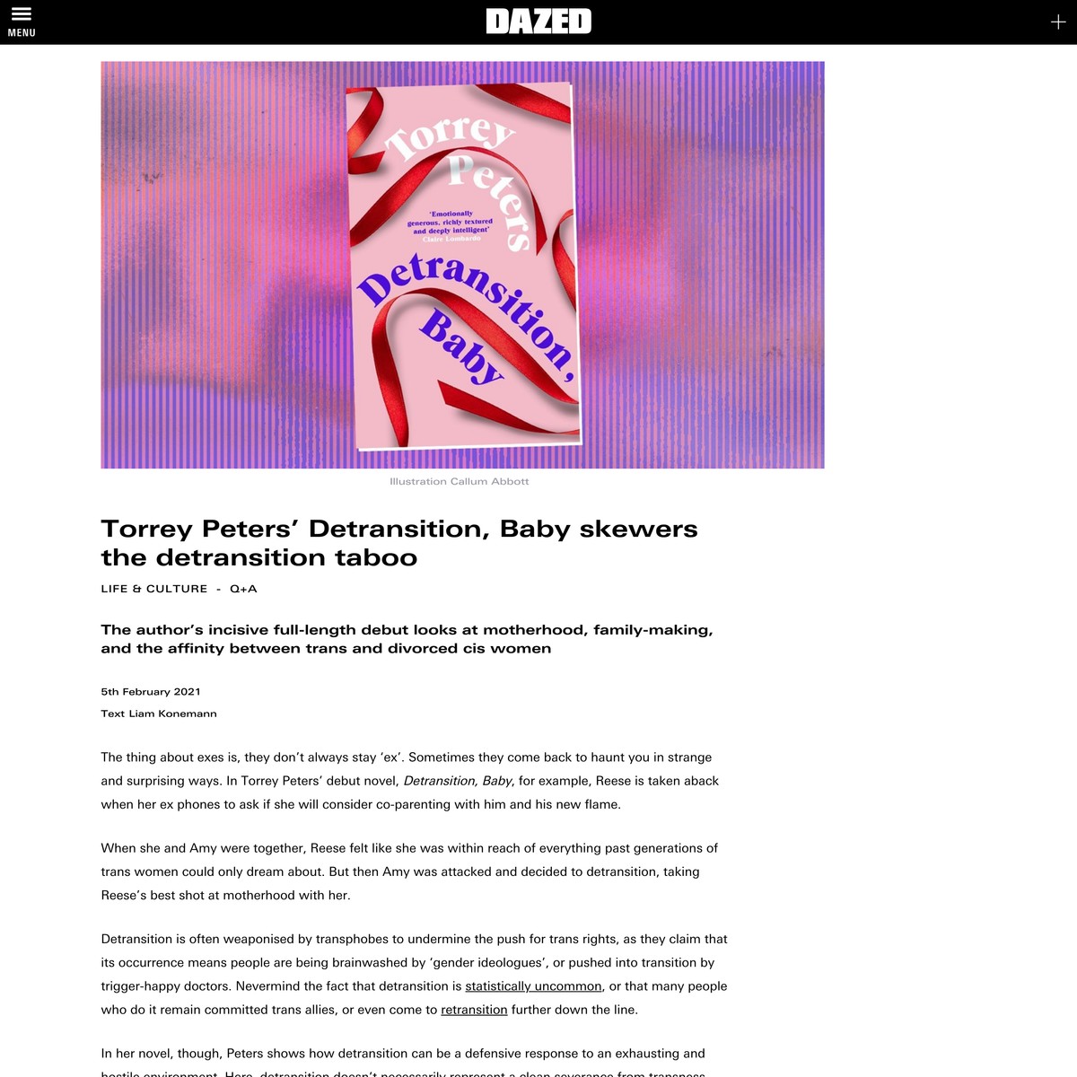 Torrey Peters’ Detransition, Baby skewers the detransition taboo — Are.na