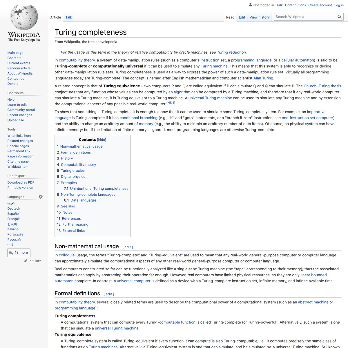 Turing completeness - Wikipedia — Are.na