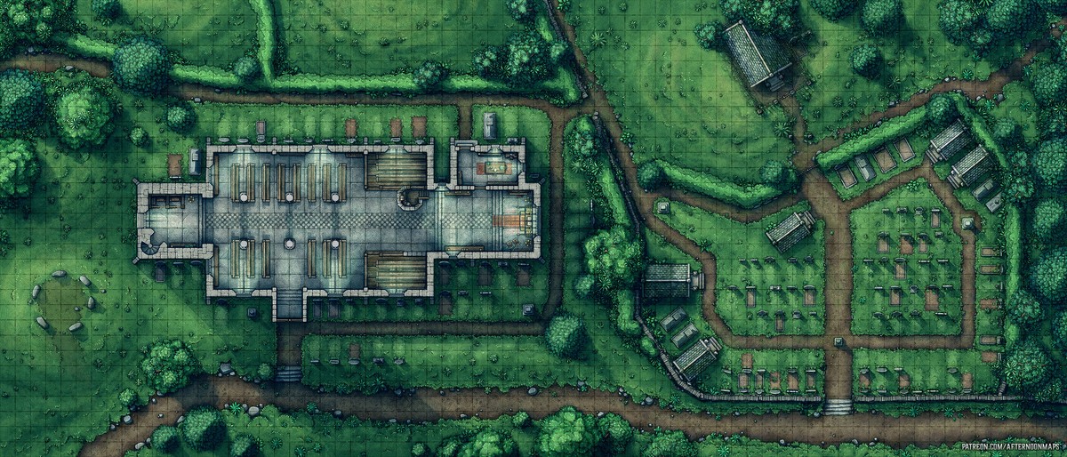 The Village Chapel - Church and Graveyard Battle Map (70x30) — Are.na