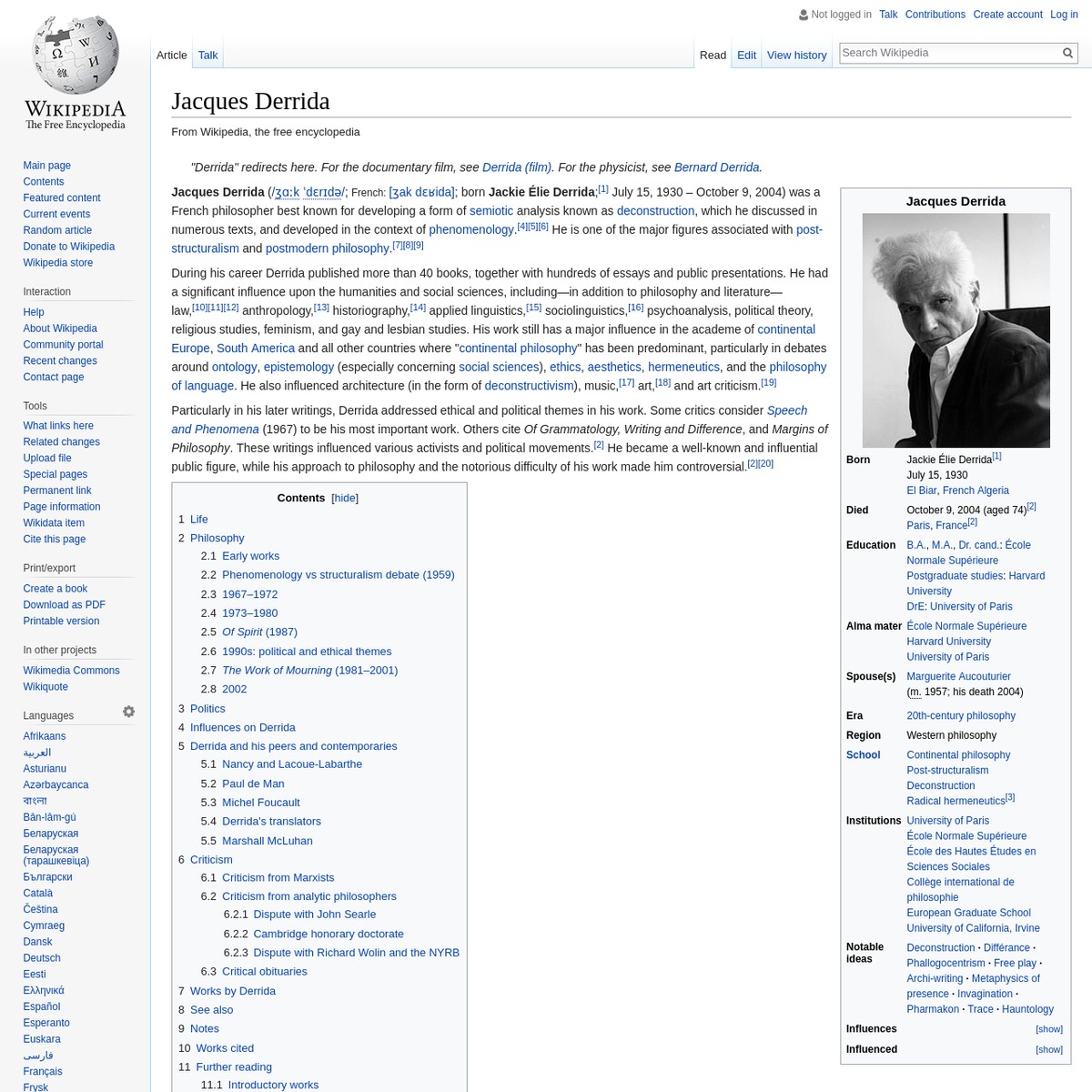 Jacques Derrida - Wikipedia — Are.na
