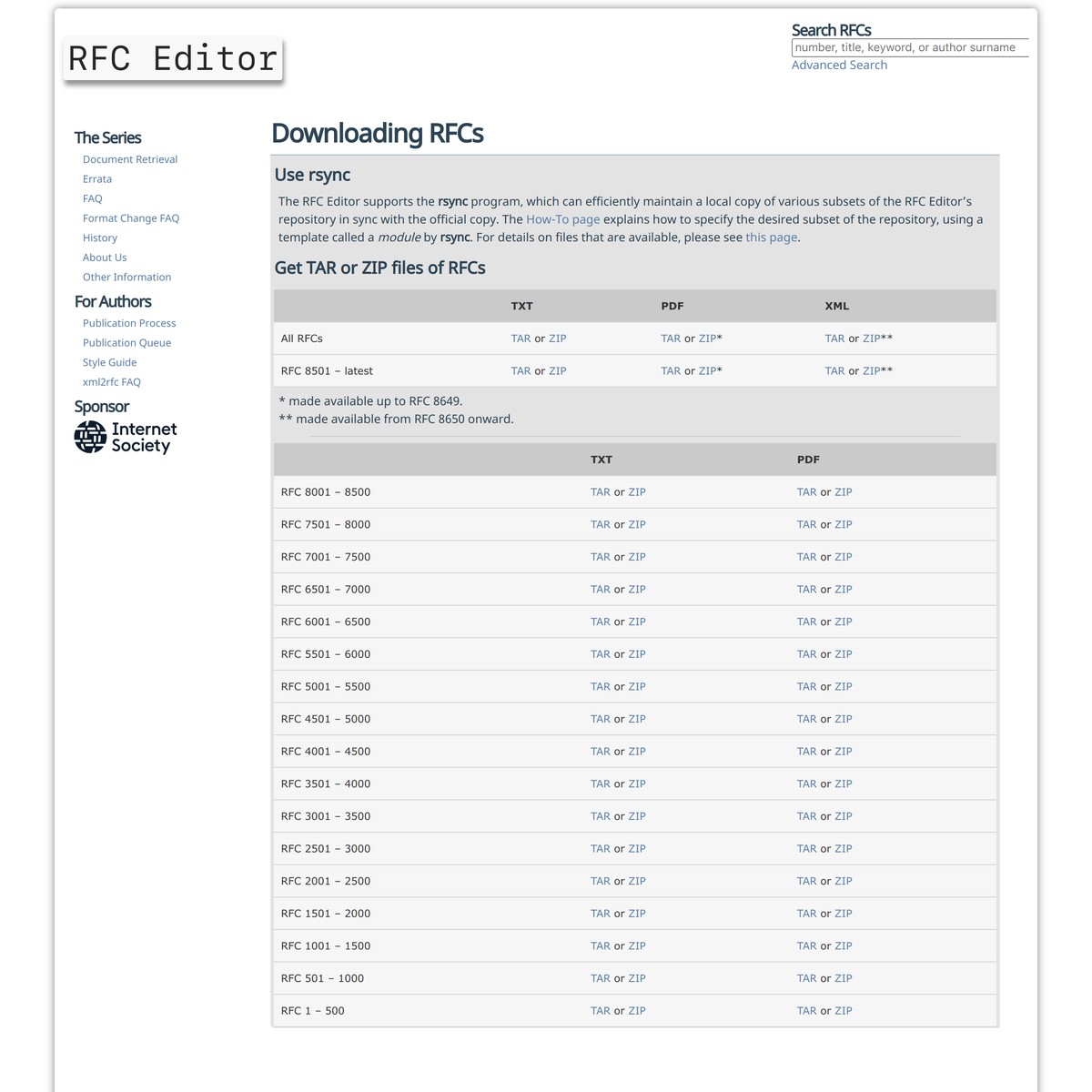 Downloading RFCs » RFC Editor — Are.na