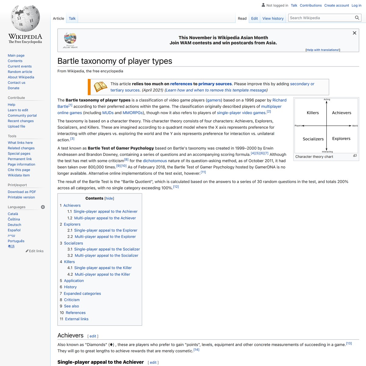 Bartle taxonomy of player types - Wikipedia — Are.na