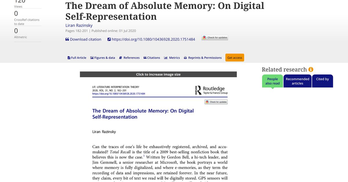 The Dream of Absolute Memory: On Digital Self-Representation | Are.na