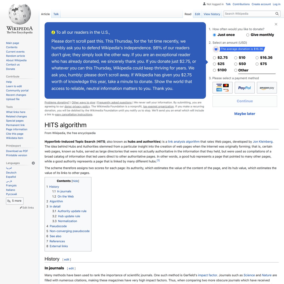 HITS algorithm - Wikipedia — Are.na