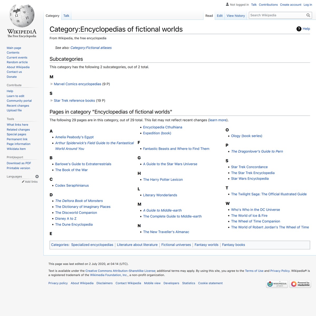 Category:Encyclopedias of fictional worlds - Wikipedia — Are.na