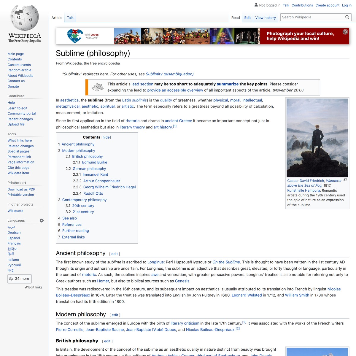 Sublime (philosophy) - Wikipedia — Are.na