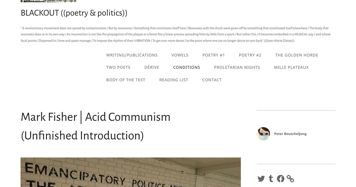 Mark Fisher | Acid Communism (Unfinished Introduction) | Are.na