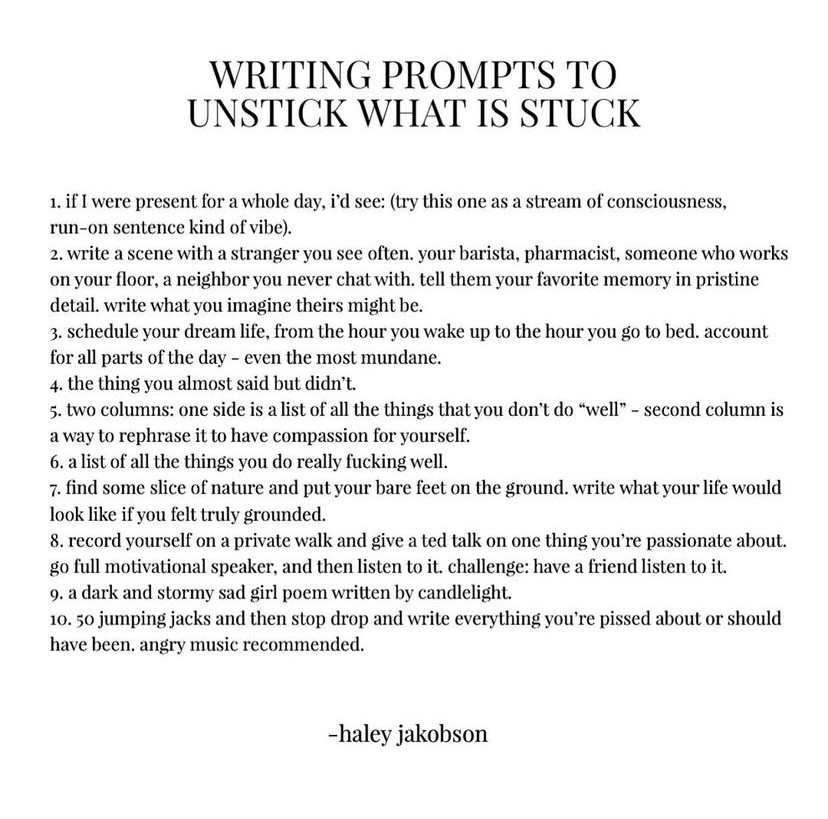 writing prompts to unstick what is stuck — Are.na