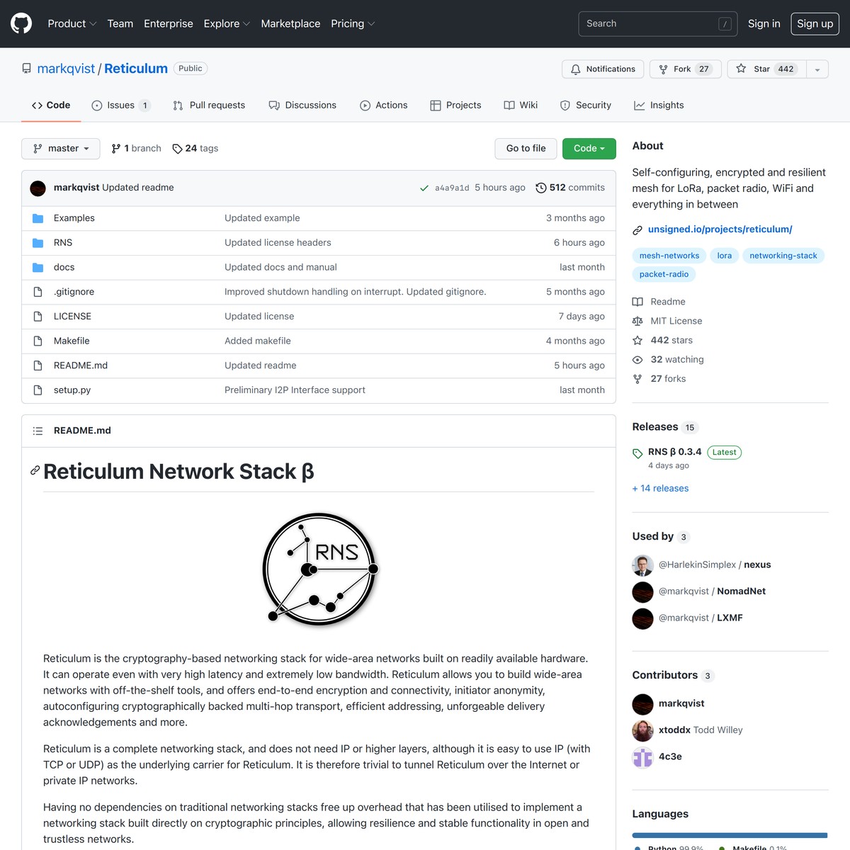GitHub - markqvist/Reticulum: Self-configuring, encrypted and resilient mesh for LoRa, packet ...