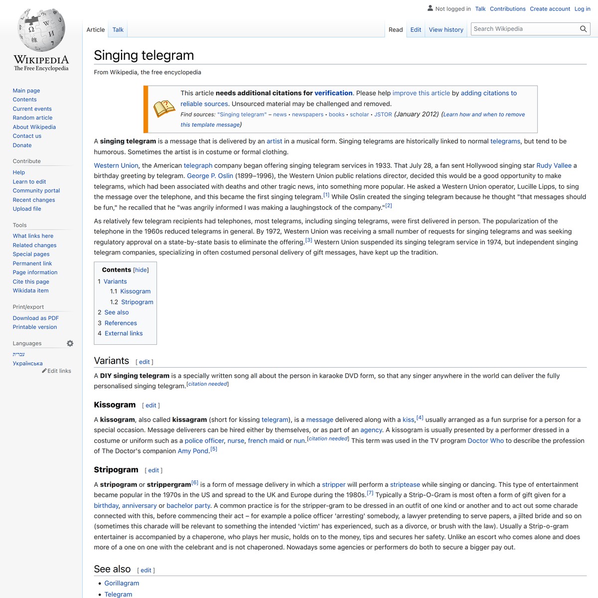 Singing telegram - Wikipedia — Are.na