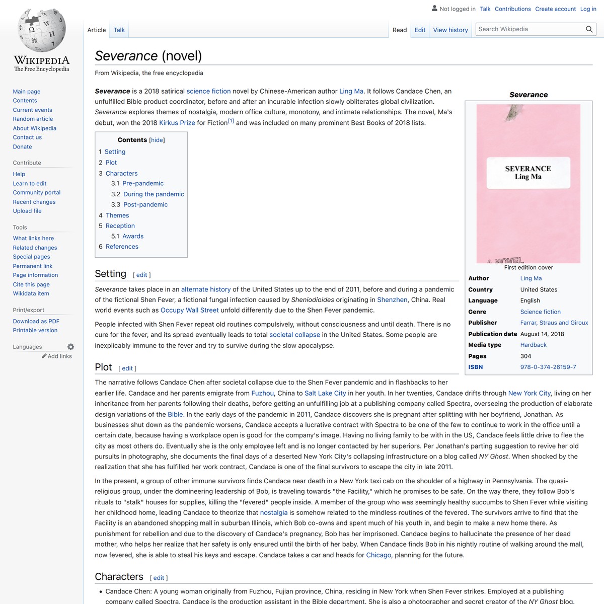Severance (novel) - Wikipedia — Are.na