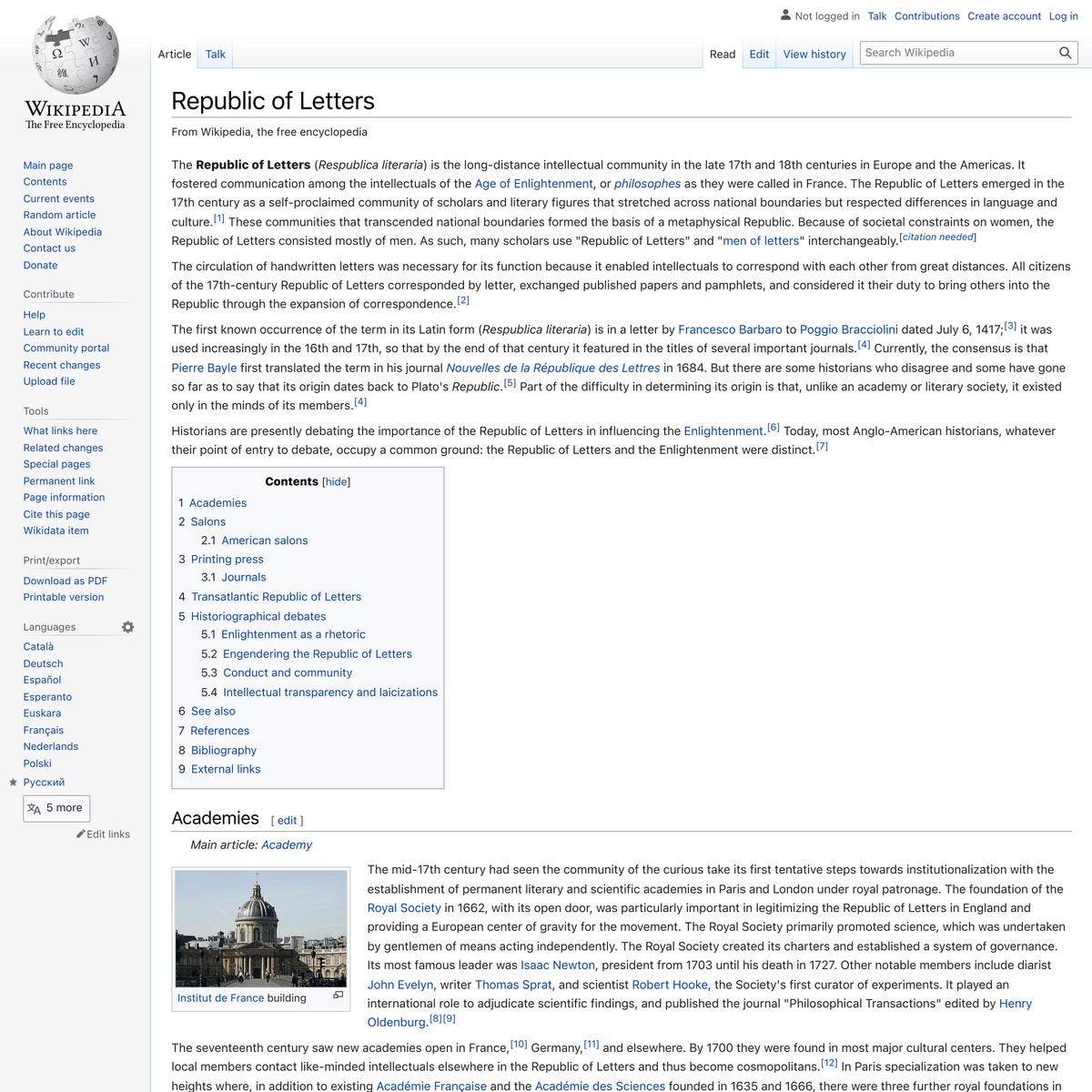 Republic of Letters - Wikipedia — Are.na