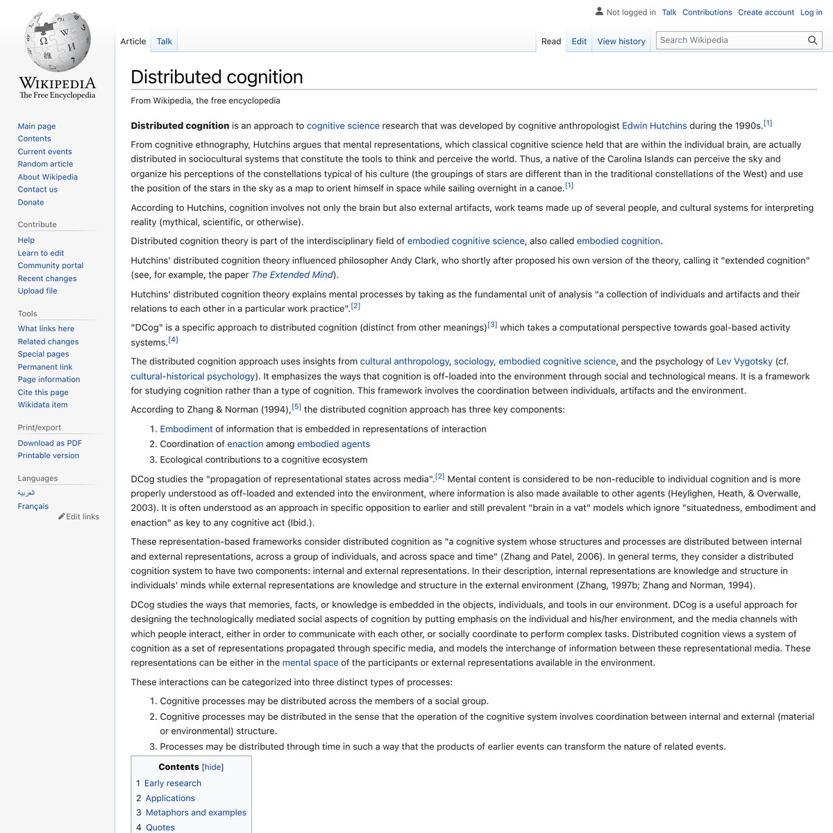 Distributed cognition - Wikipedia — Are.na