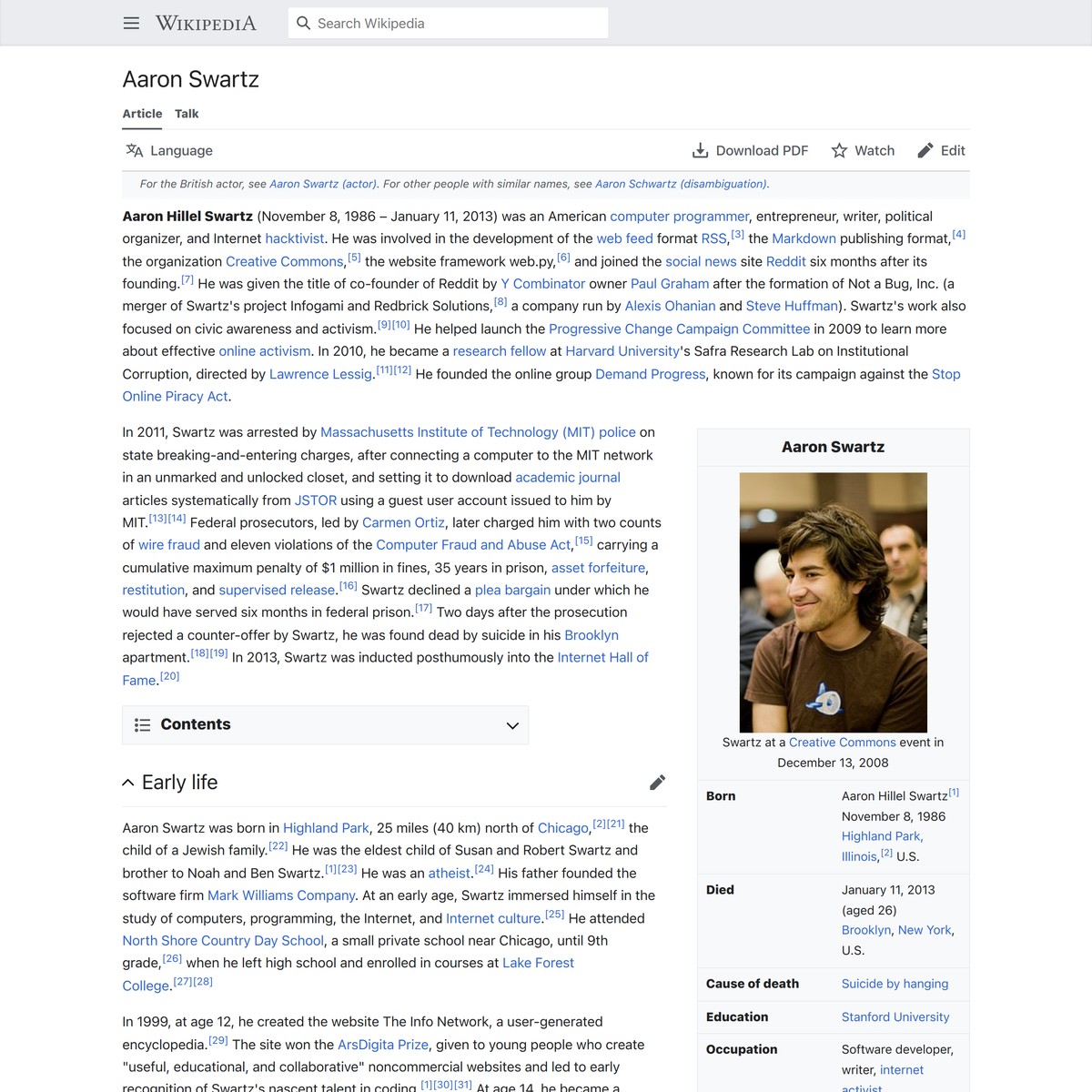 Aaron Swartz - Wikipedia — Are.na