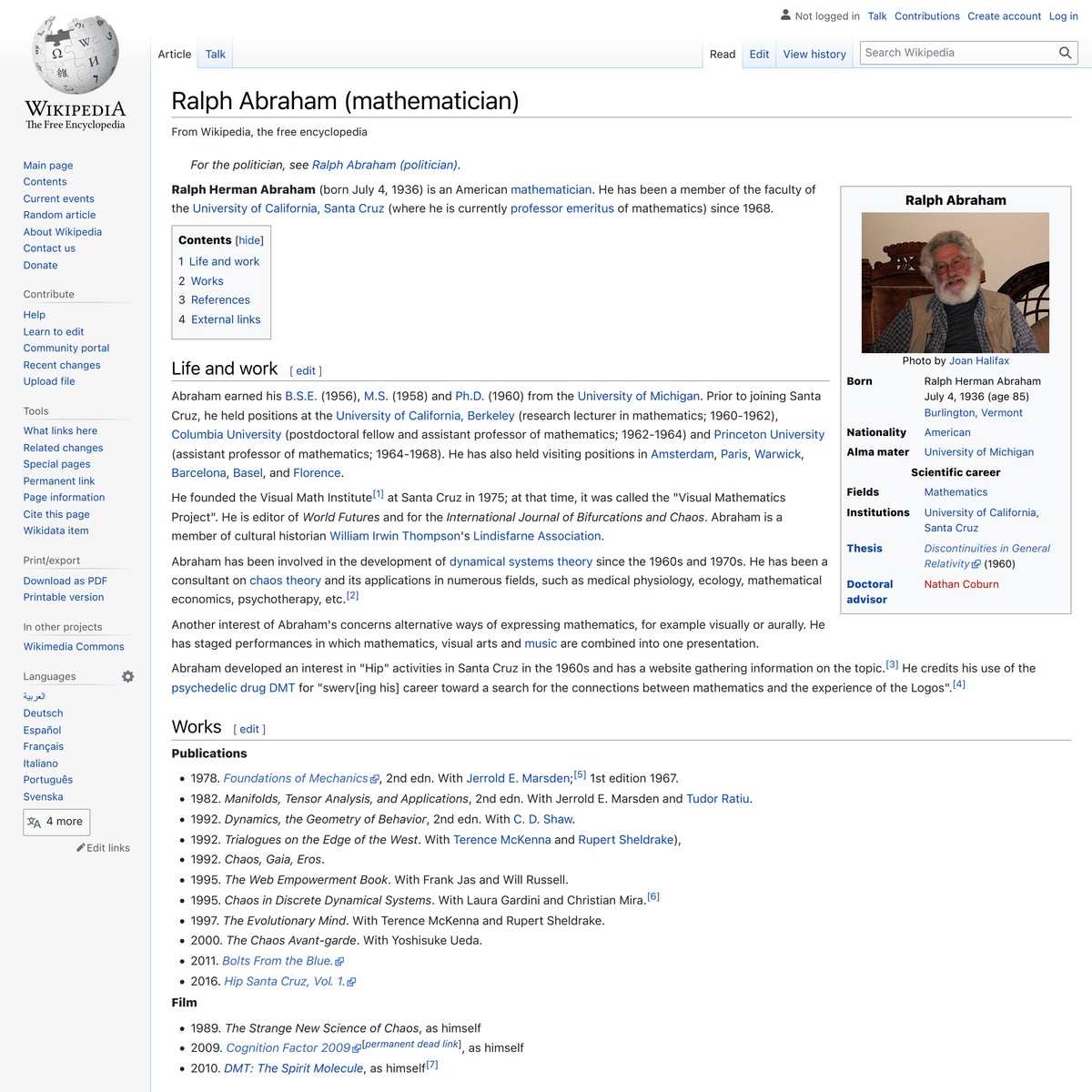 Ralph Abraham (mathematician) - Wikipedia — Are.na