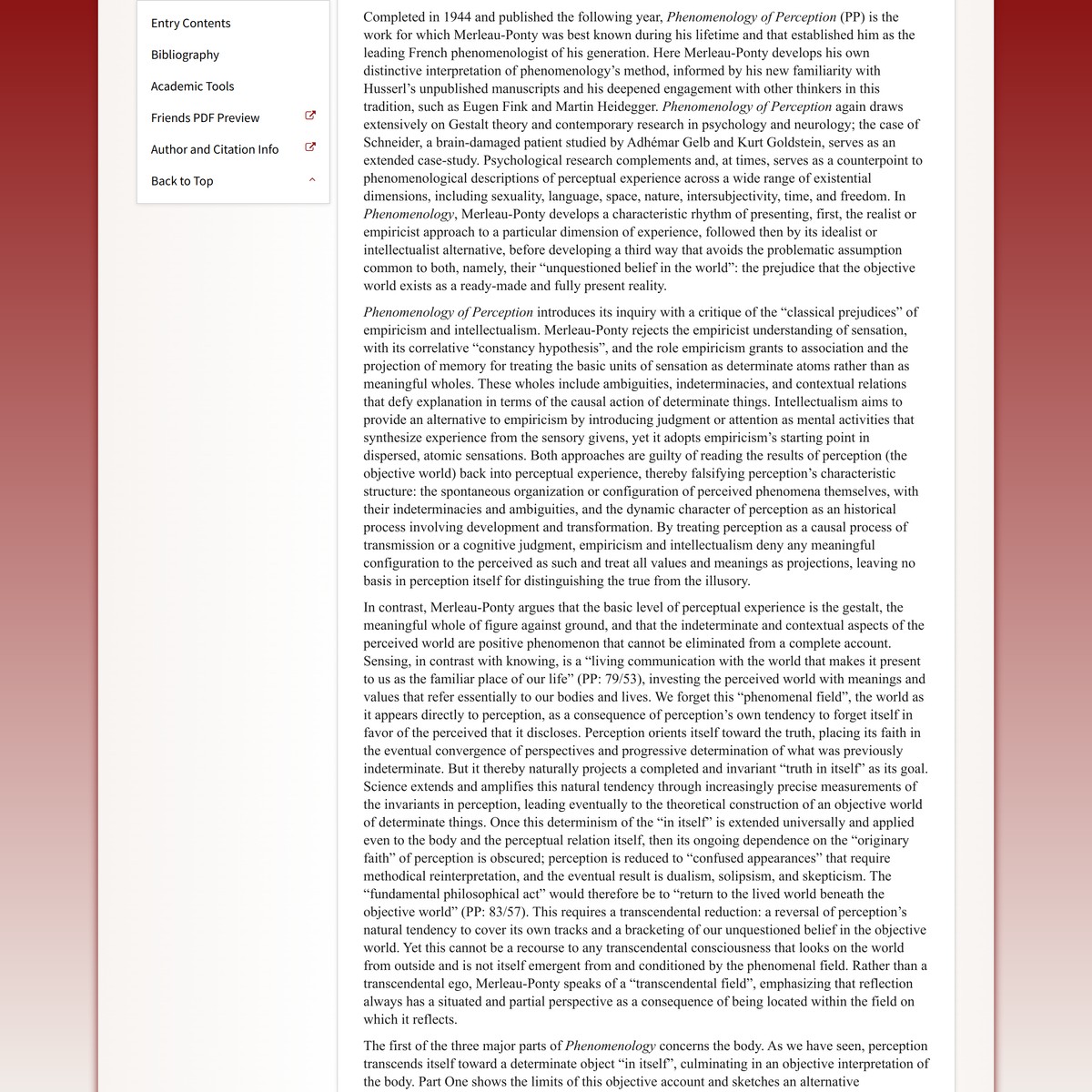 Maurice Merleau-Ponty (Stanford Encyclopedia of Philosophy) — Are.na