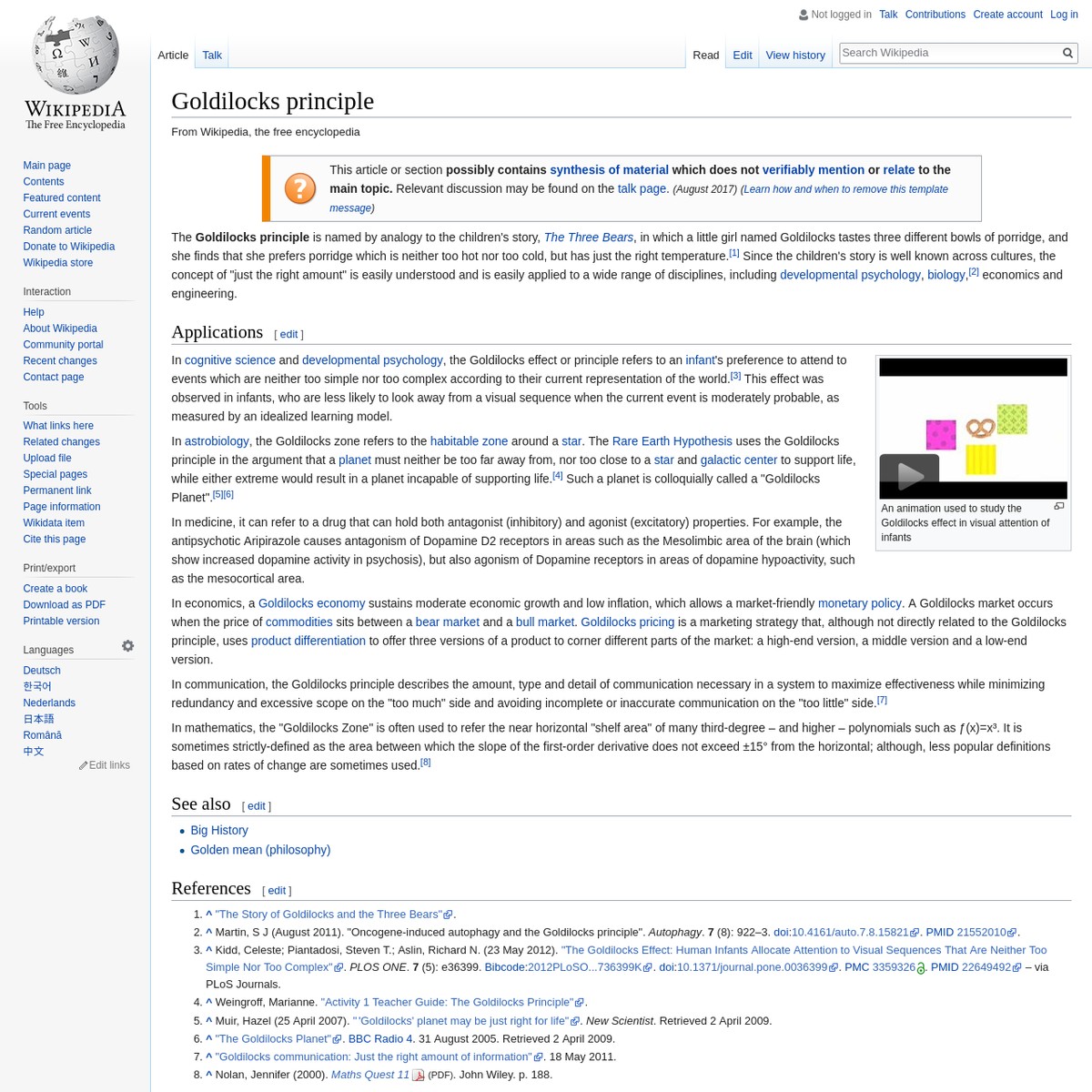Goldilocks principle - Wikipedia — Are.na