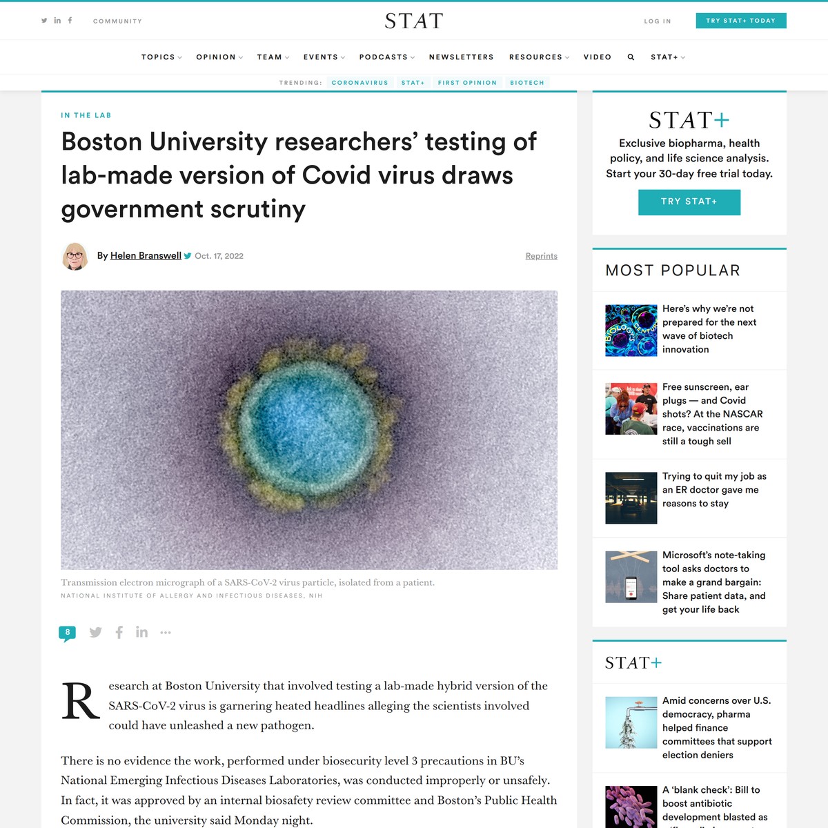 Boston University researchers’ testing of lab-made version of Covid ...