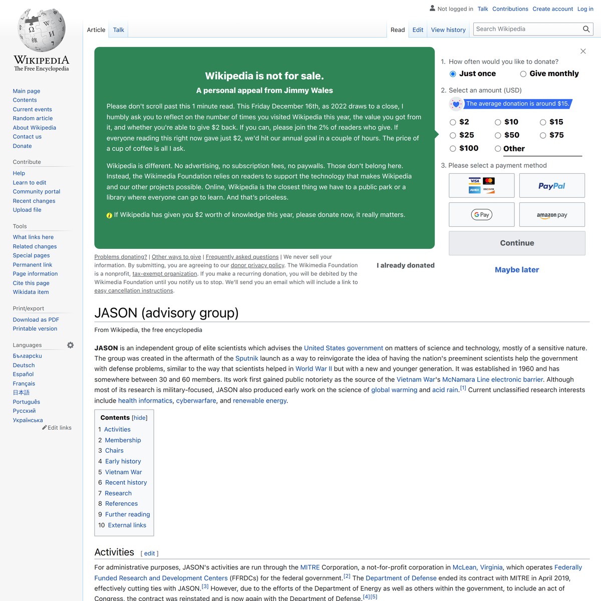 JASON (advisory group) - Wikipedia — Are.na