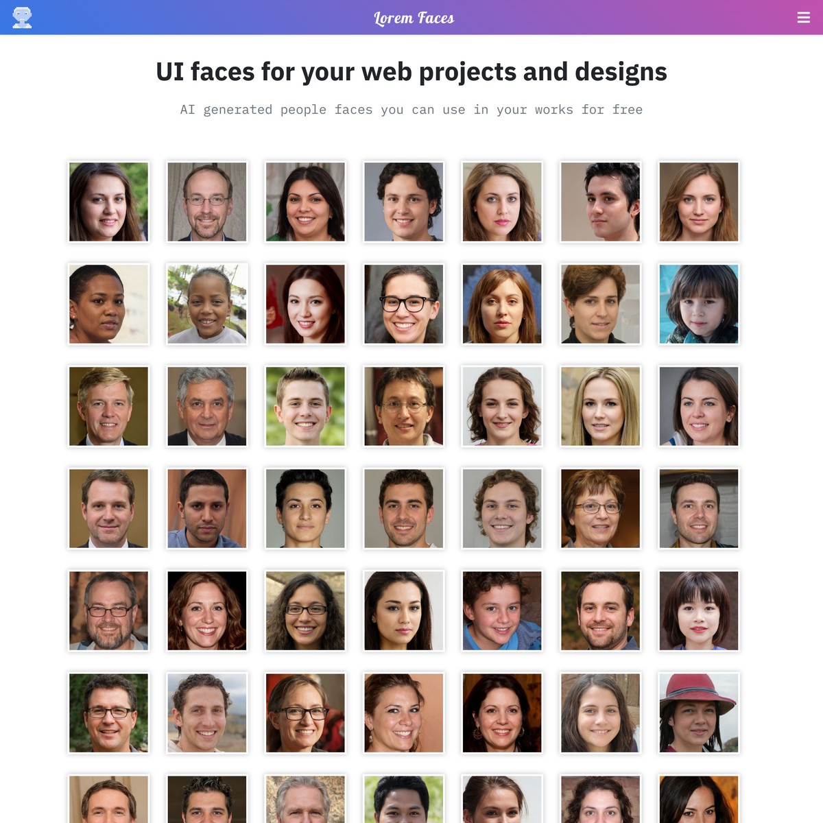 Free UI faces for designers, avatars, dummy faces, AI generated people faces | Lorem Faces — Are.na