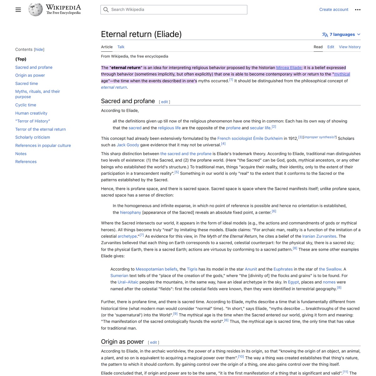 Eternal return (Eliade) - Wikipedia — Are.na