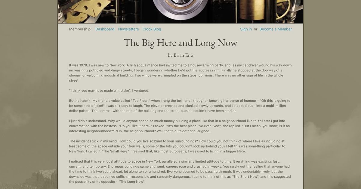 The Big Here and Long Now - By Brian Eno - The Long Now | Are.na
