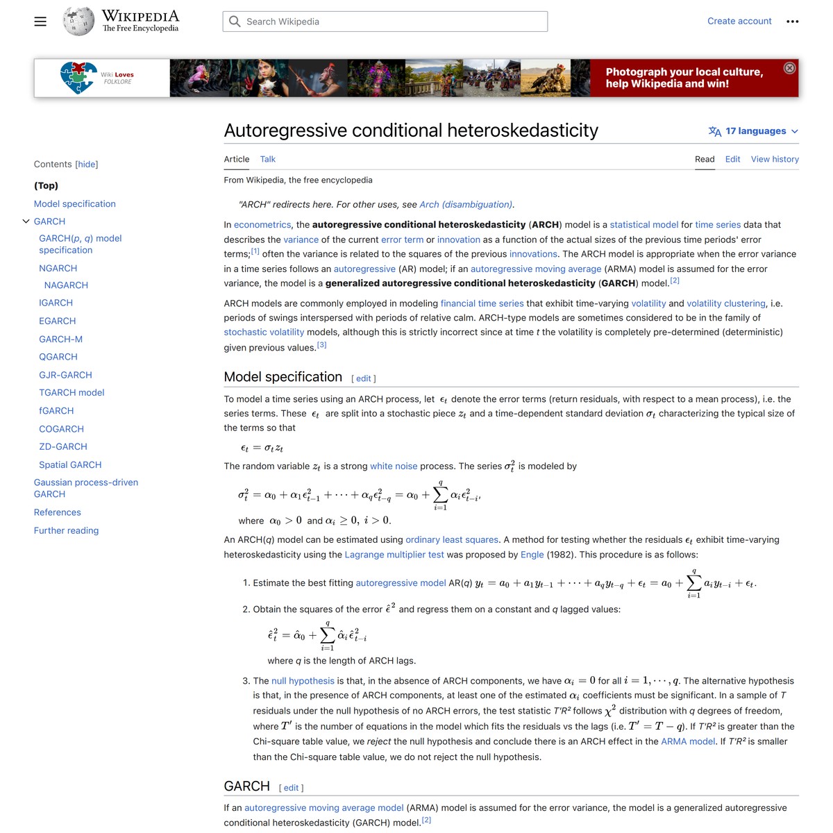 Autoregressive conditional heteroskedasticity - Wikipedia — Are.na