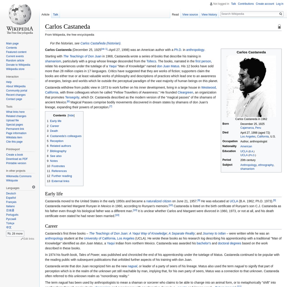 Carlos Castaneda - Wikipedia — Are.na